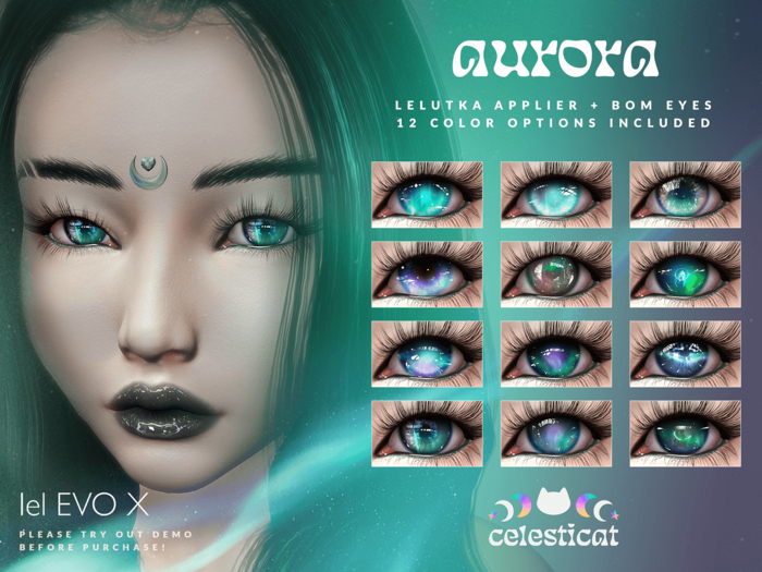 Second Life Marketplace - ☆Celesticat☆ - Aurora Eyes [LeL Evo X BOM + Applier]
